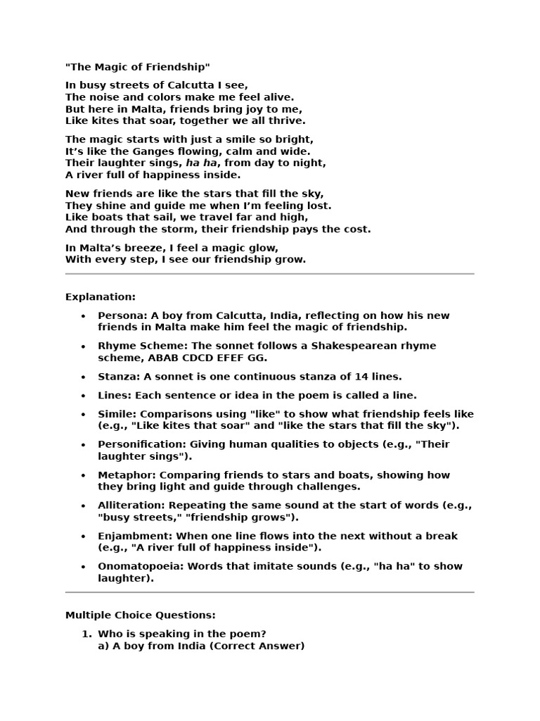 The Magic of Friendship in Malta | PDF | Poetry | Phonaesthetics