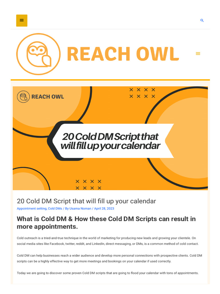 20 Cold DM Script That Will Fill Up Your Calendar | PDF