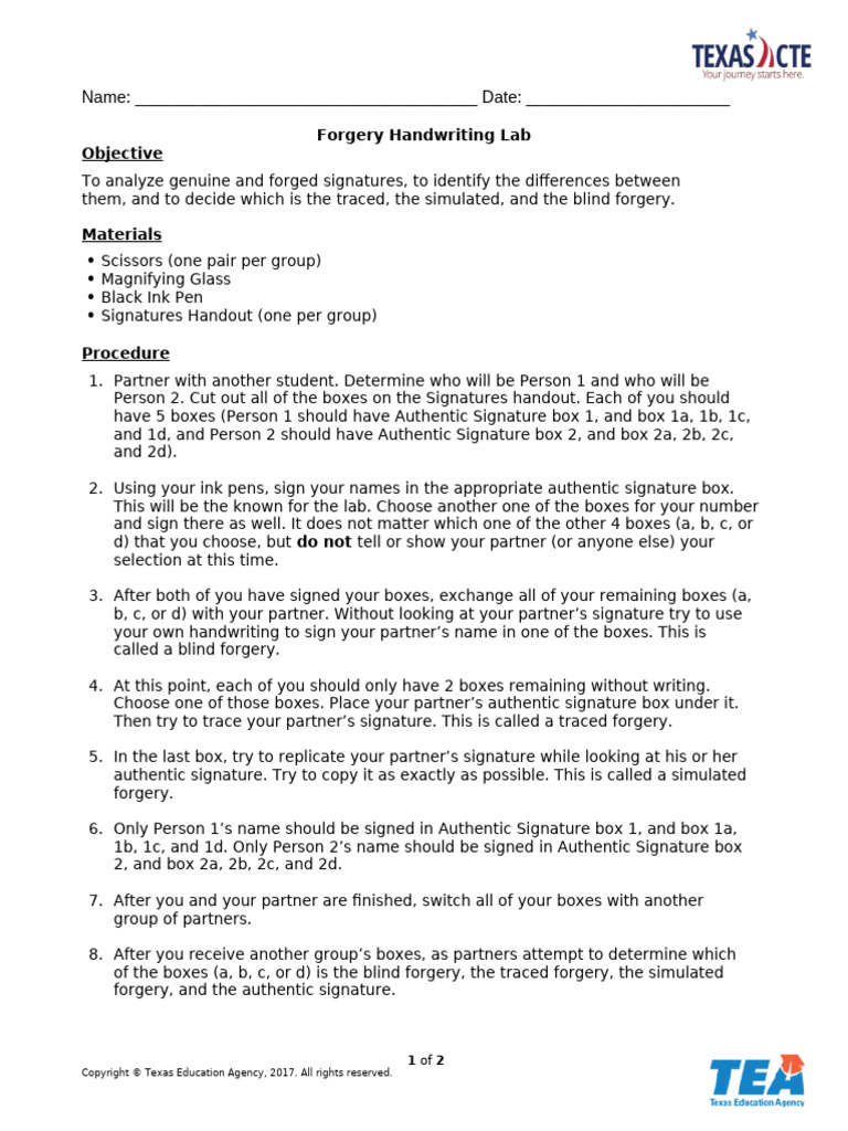 Forgery Handwriting Lab Handout | PDF