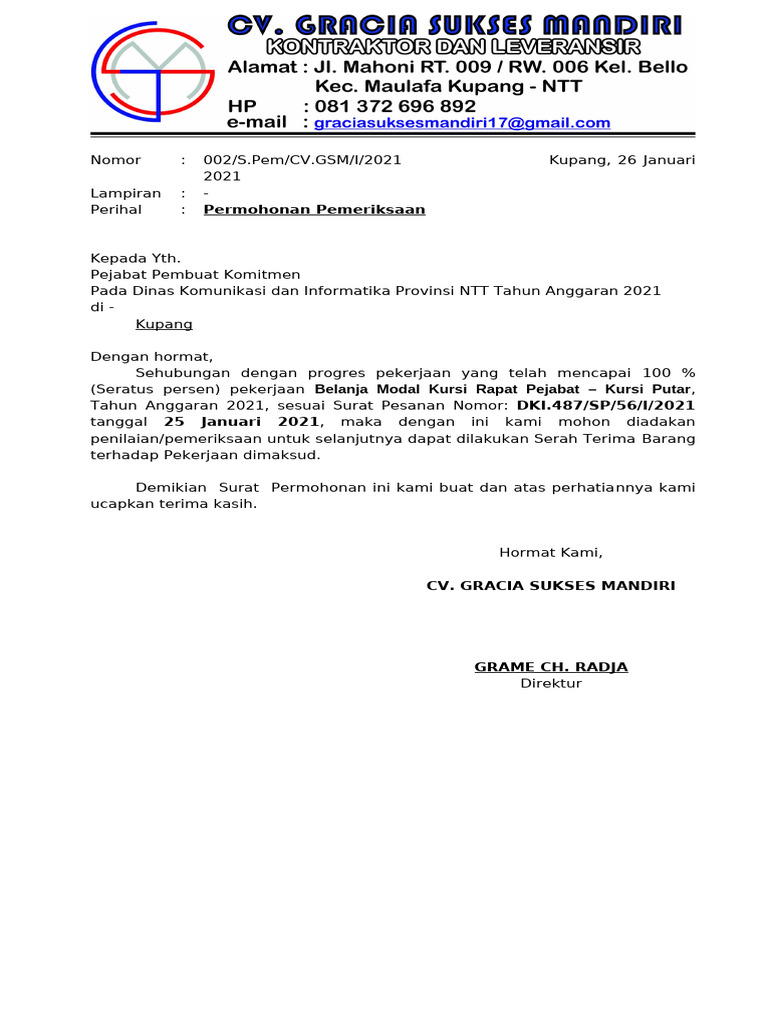 Surat Permohonan Pho Belanja Modal Kursi Rapat Pejabat Kursi Putar Pdf