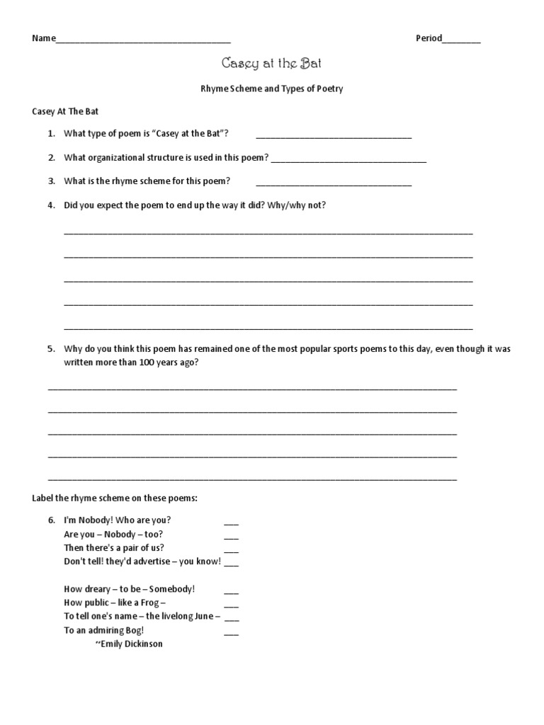 Rhyme Scheme Worksheet | PDF
