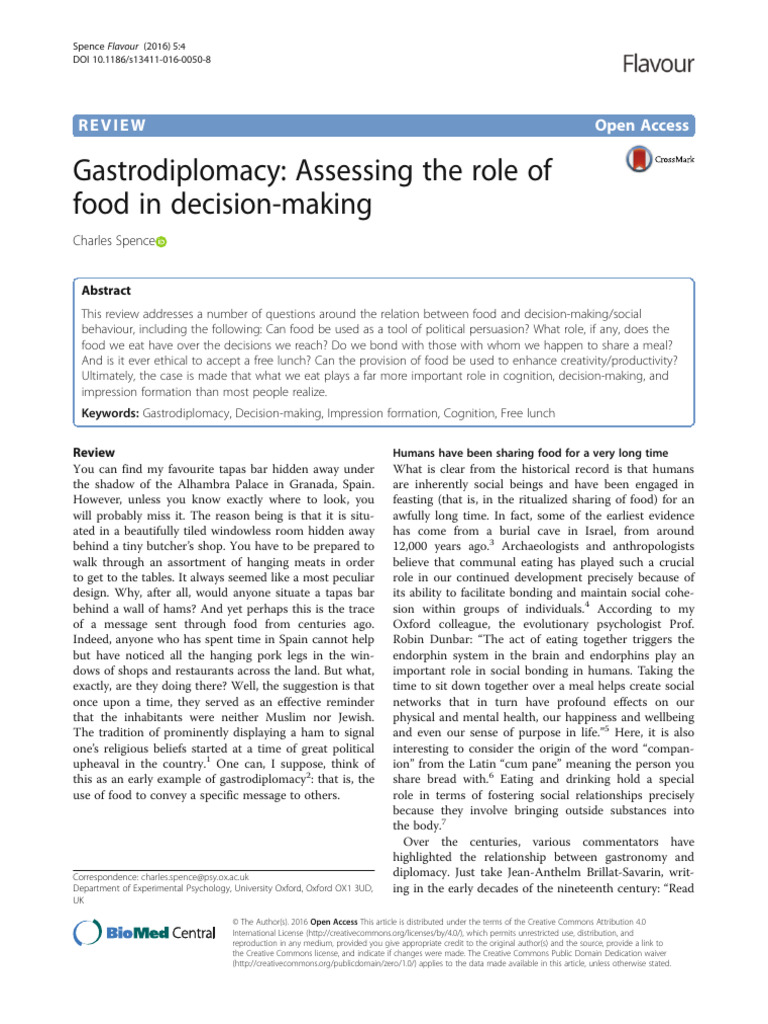 Gastrodiplomacy Assessing The Role of Food in Decision-Making | PDF