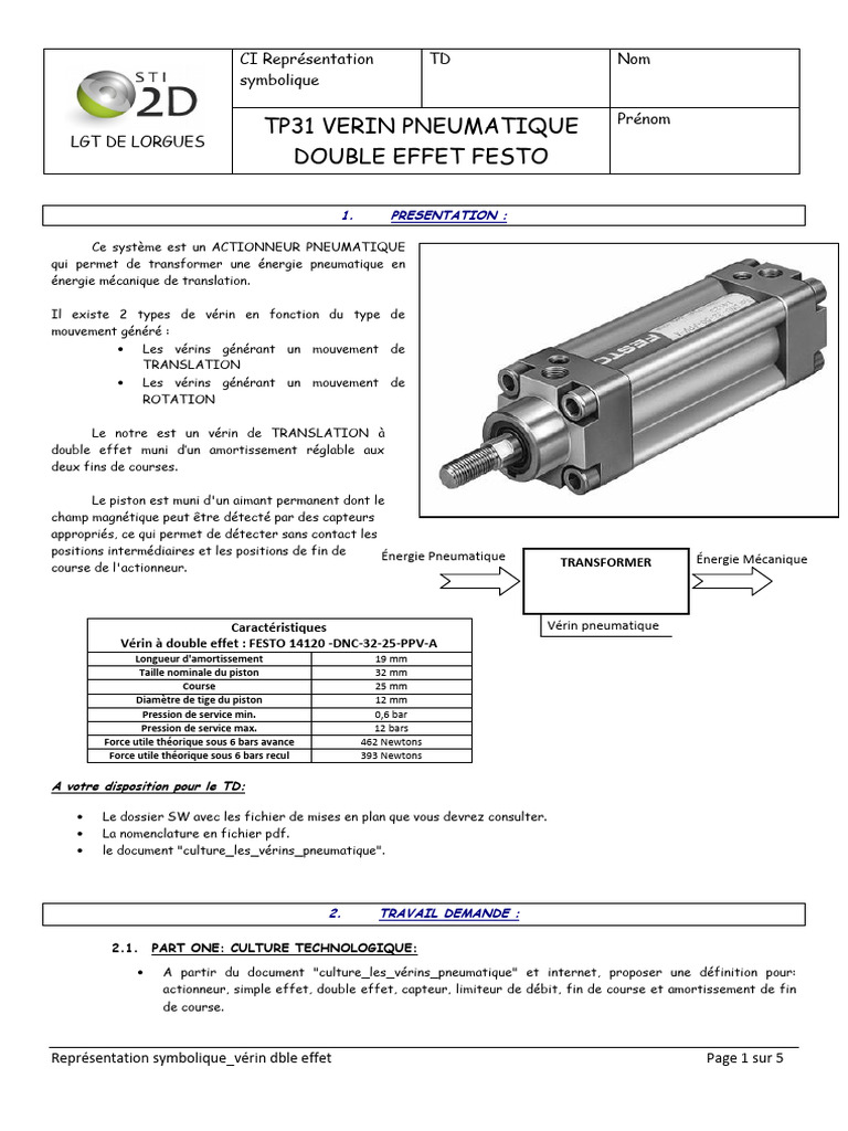 TD Vérin Double Effet - Eleve | PDF