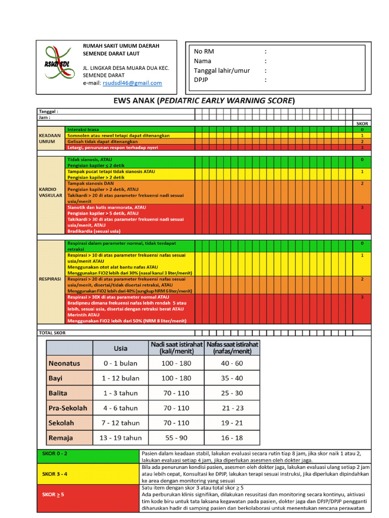 RM 35 B EWS Anak (Pediatric Early Warning Score) | PDF
