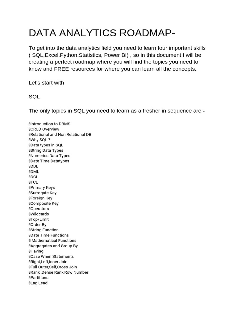 Data Analytics Roadmap | PDF