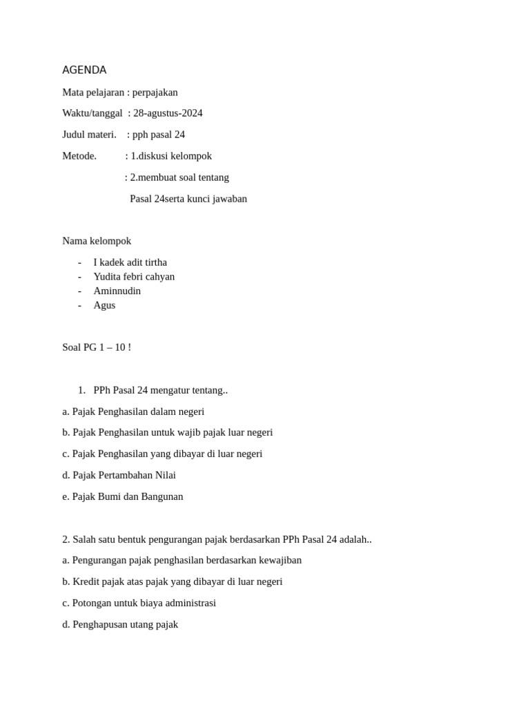 Soal PPH Pasal 24 | PDF