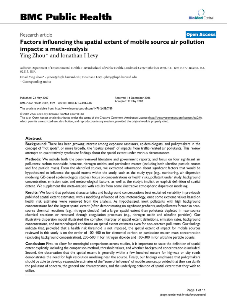 BMC Public Health: Factors Influencing The Spatial Extent of Mobile Source Air Pollution Impacts ...