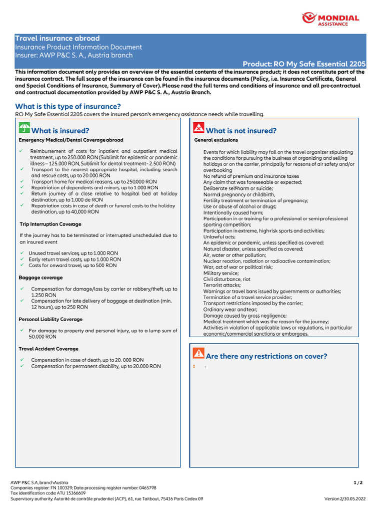 IPID RO My Safe Essential 2205 RO | PDF
