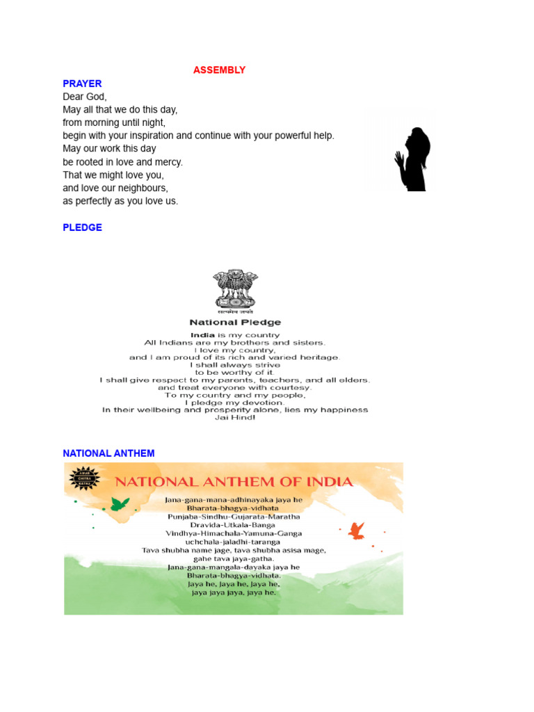 ASSEMBLY-Prayer,pledge & National Anthem | PDF