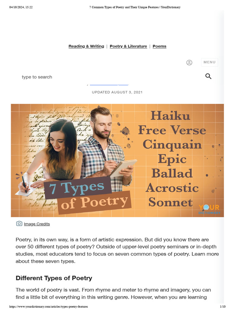 7 Common Types of Poetry and Their Unique Features - YourDictionary ...