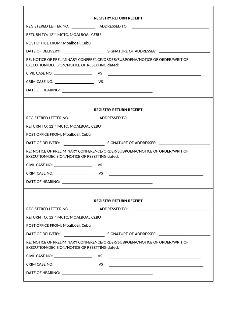 Final Registry Return Receipt | PDF