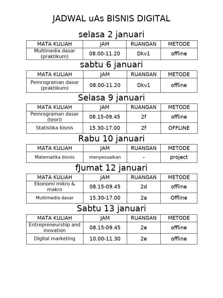 Jadwal Uas | PDF