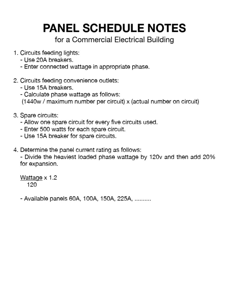 Panel Schedule Calculations | PDF