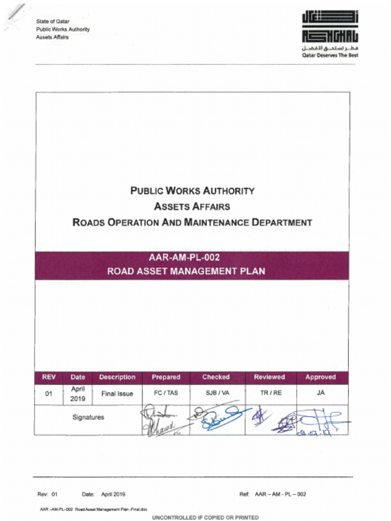 AAR-AM-PL-002 Roads Asset Management Plan - Final | PDF