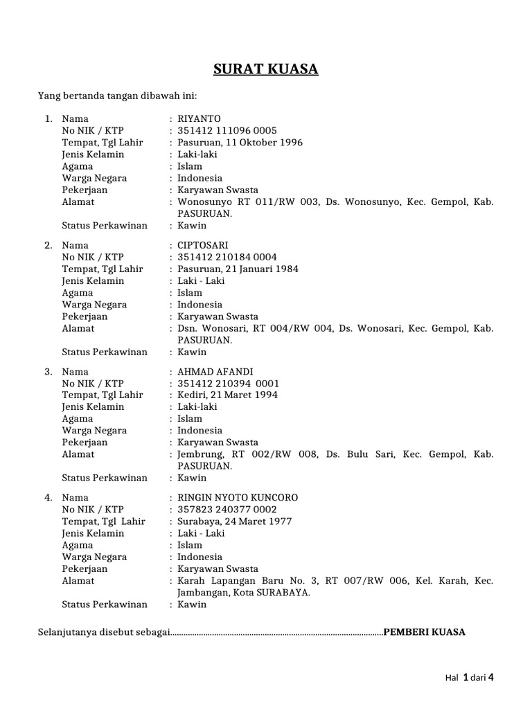 SURAT KUASA Gugatan PHI - Riyanto | PDF