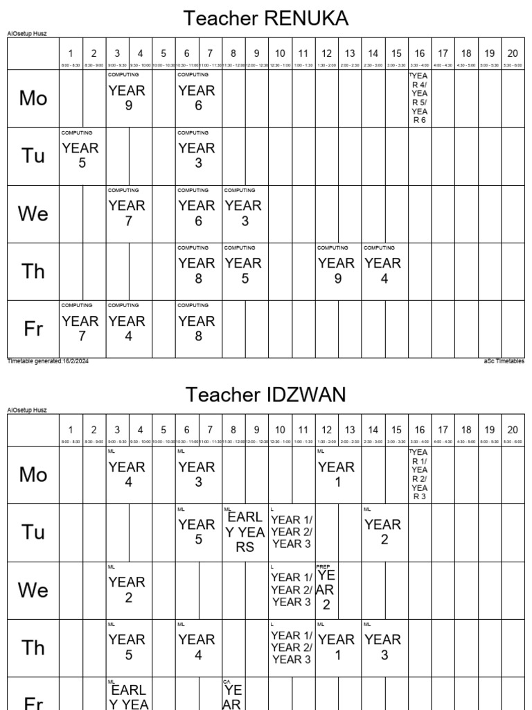 Term 2 (Timetable, teacher) | PDF