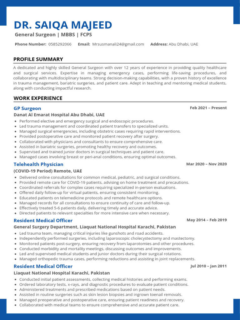 Dr. Saiqa Majeed CV | PDF