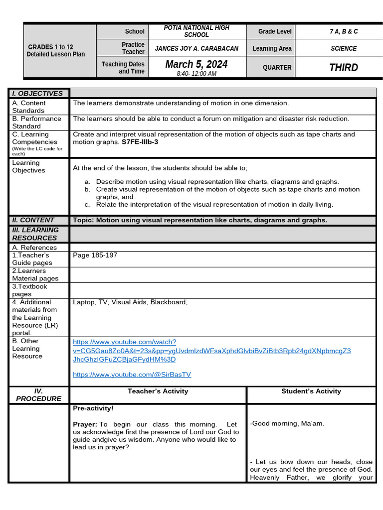 Lesson Plan GRADE 7 Graphical Interpretation | PDF