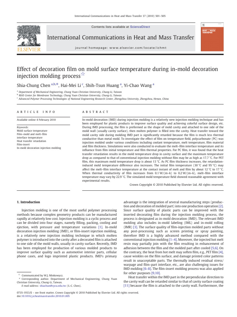 Effect of Decoration Film On Mold Surface Temperature During In-Mold ...