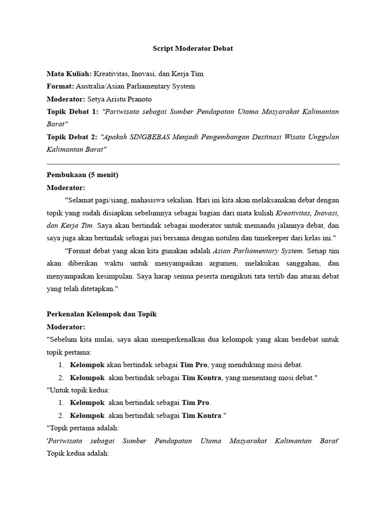Script Moderator Debat | PDF