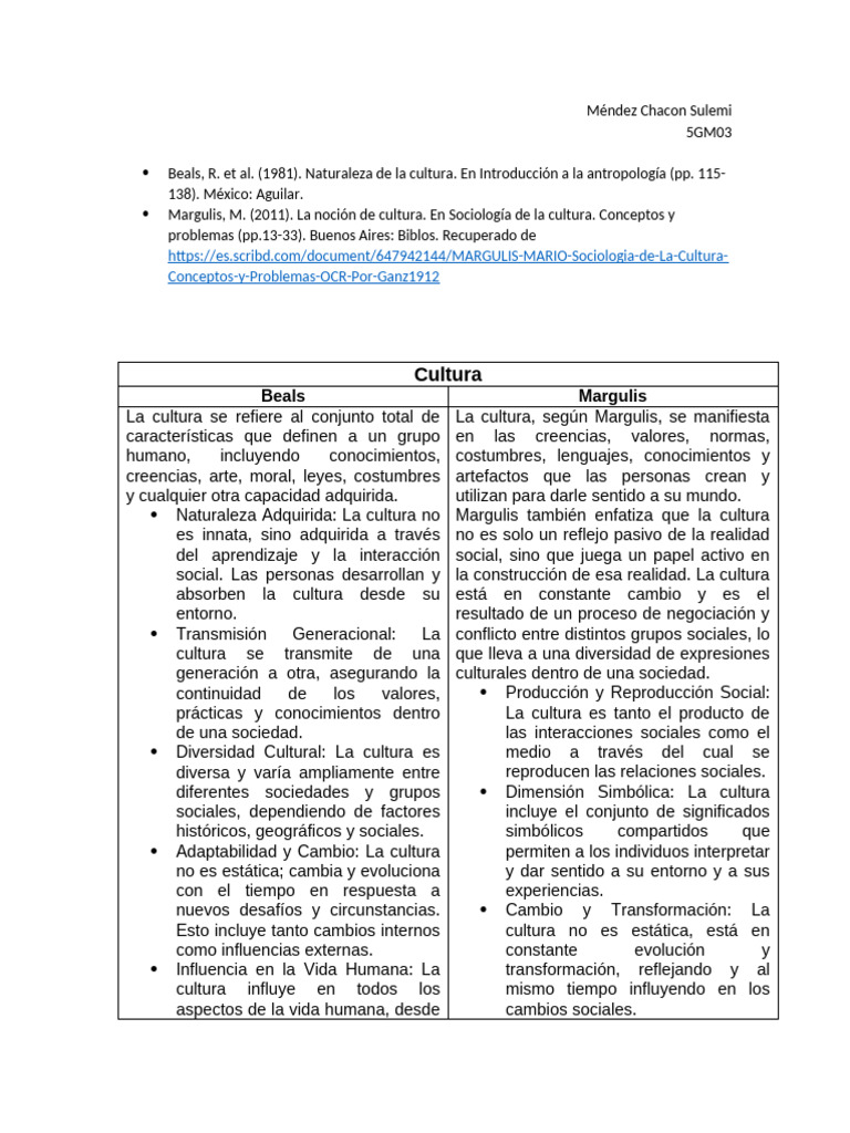 Cuadro Comparativo - Cultura | PDF