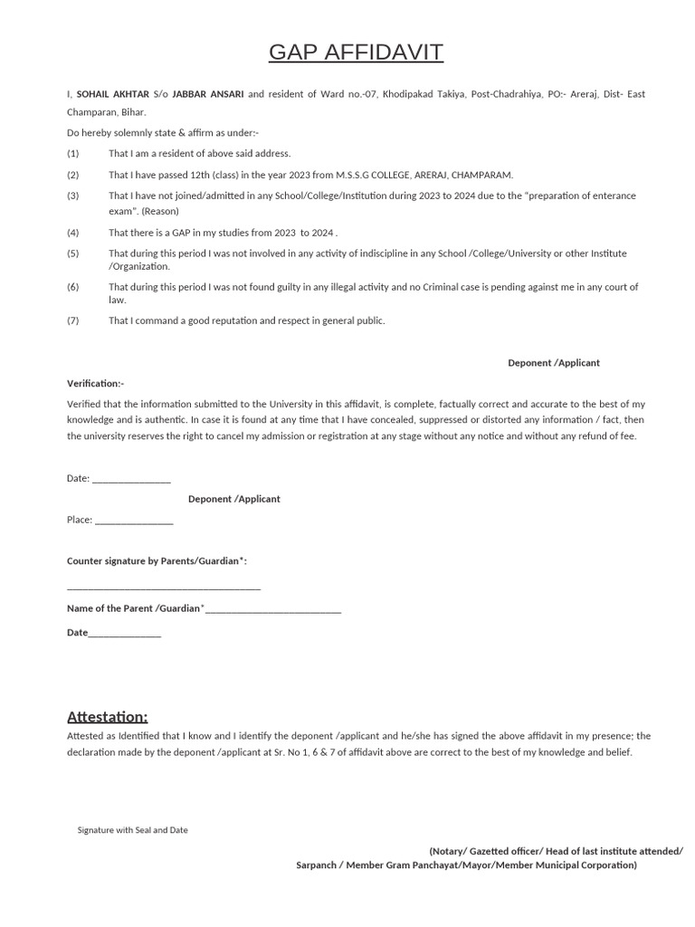 Gap Affidavit | PDF
