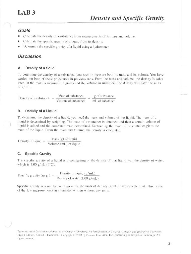 Density And Specific Gravity Lab Guide Pdf Density Home Garden