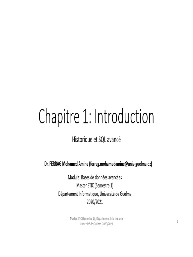 Chapitre 1 Historique Et SQL Avancé | PDF