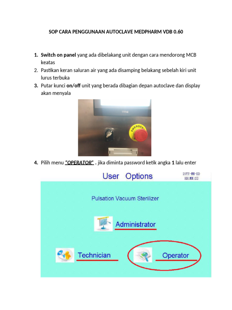 SOP CARA PENGGUNAAN AUTOCLAVE MEDPHARM VDB 0 | PDF