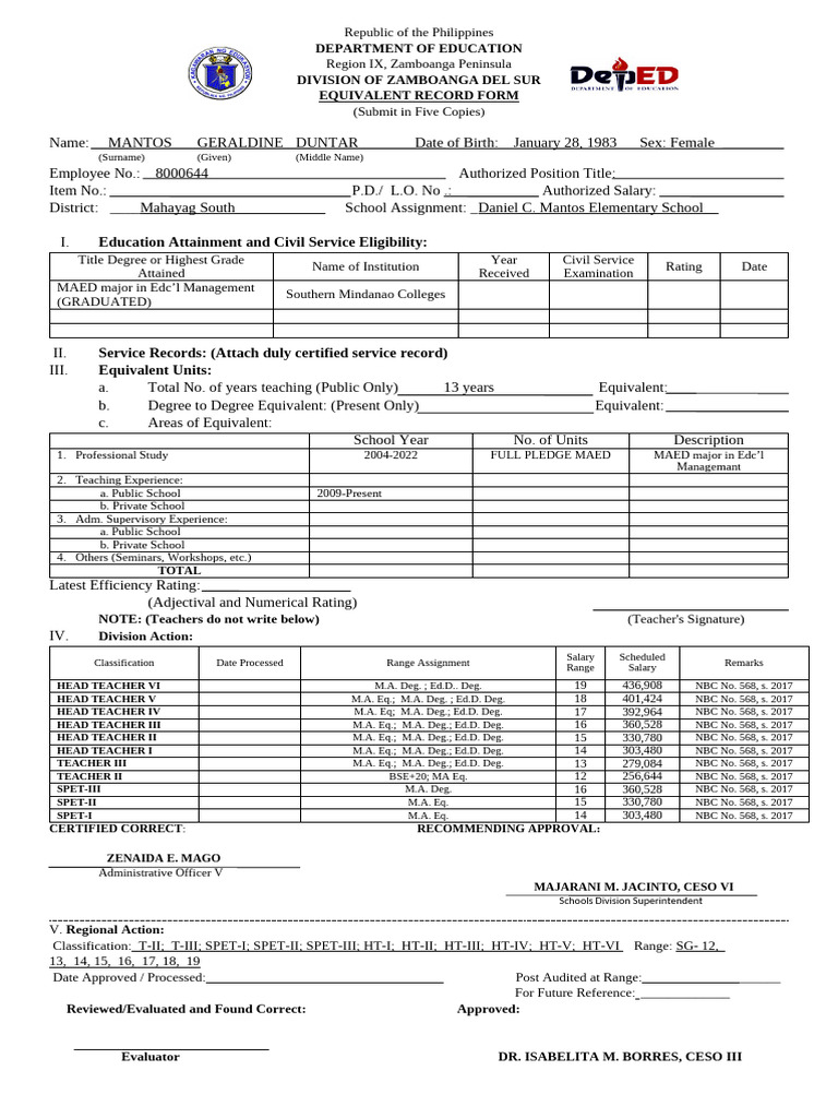 New Equivalent Record Form | PDF