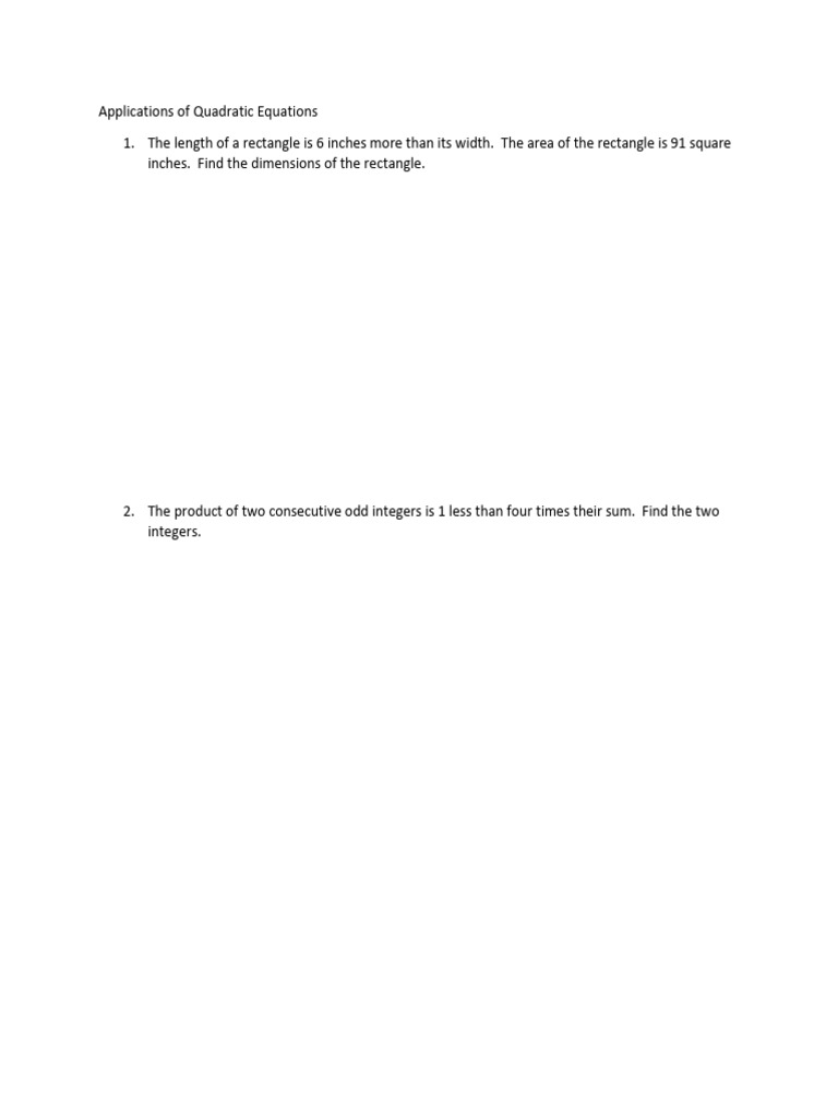 Applications of Quadratic Equations | PDF