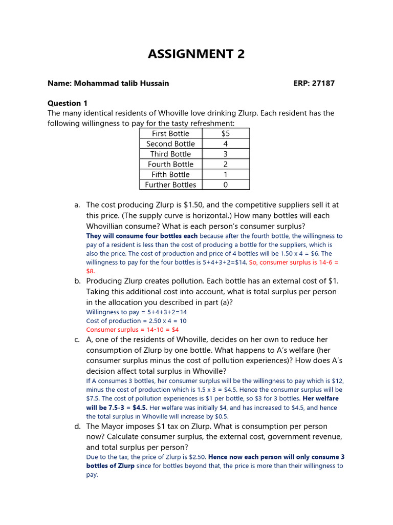 Assignment 2 Principle of Microeconomics | PDF
