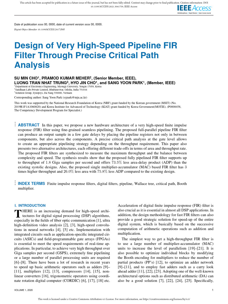 Design of Very High-Speed Pipeline FIR Filter Thro | PDF
