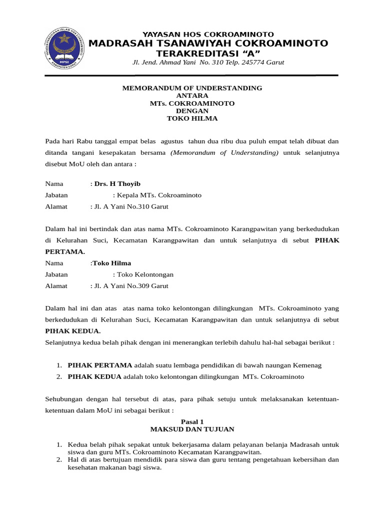 Mou Kantin Sekolah | PDF