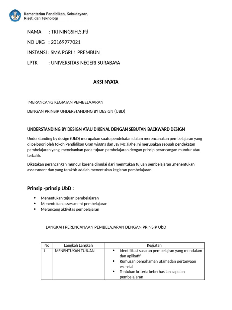 Aksi Nyata Understanding by Design Nining | PDF