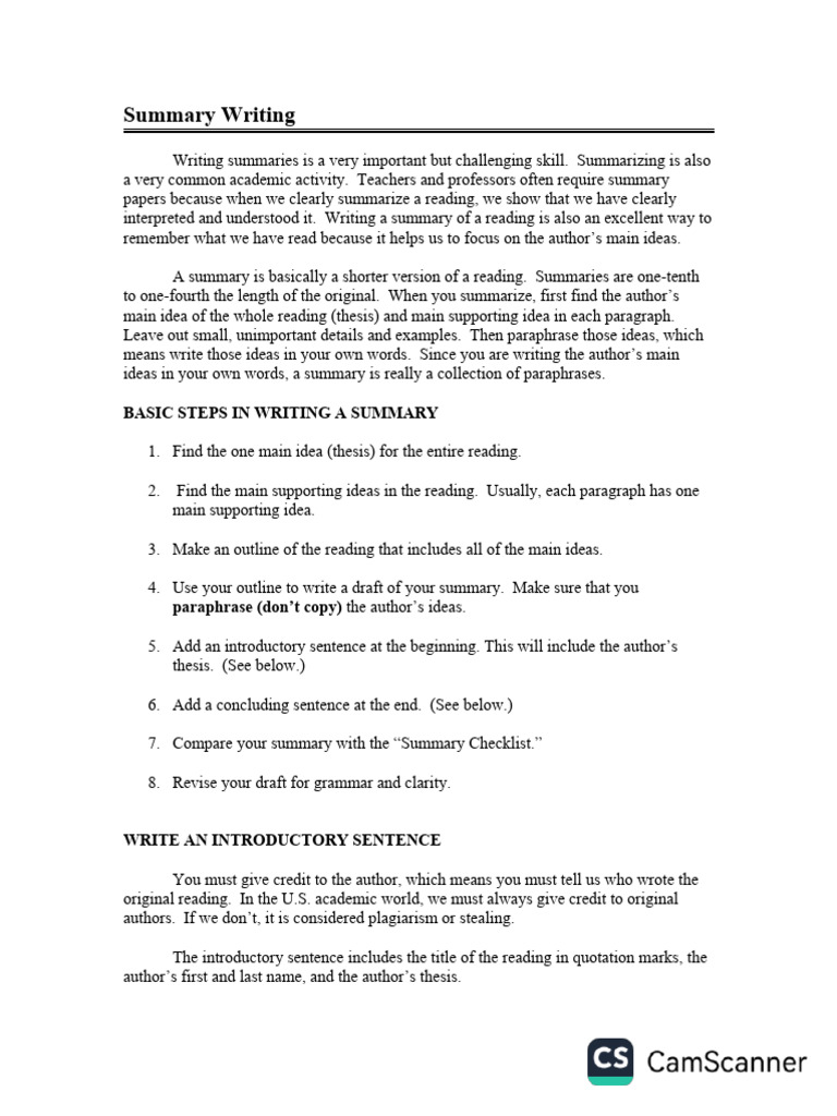 Summary Writing | PDF