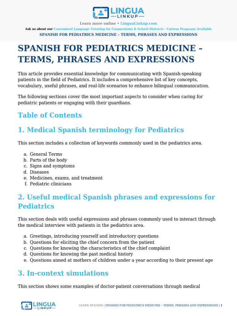 Spanish for Pediatric Medicine Terms | PDF | Pediatrics | Wellness