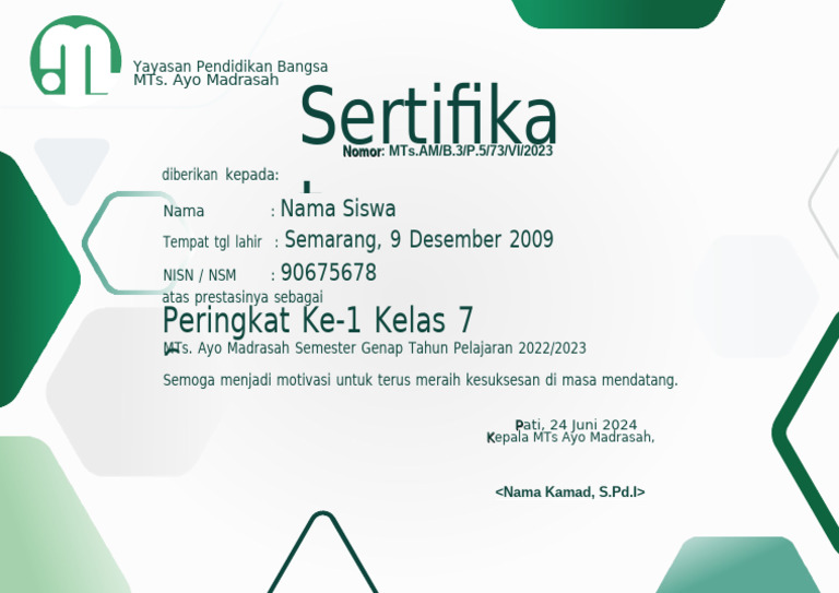 Sertifikat Ranking Kelas 005 | PDF