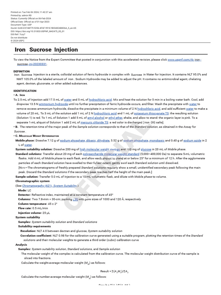 Iron Sucrose Injection | PDF