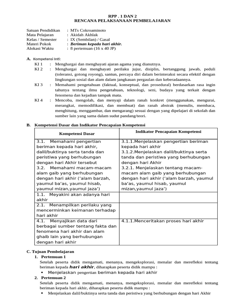 RPP Kls 9 Aa SMT 1 | PDF