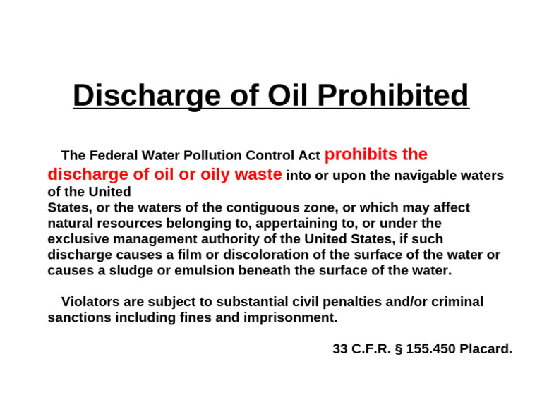 Discharge of Oil Prohibited - USCG | PDF