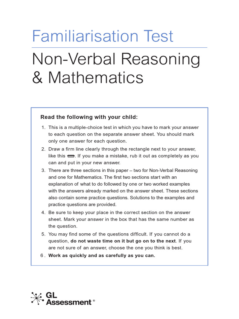 Non Verbal Reasoning & Maths Test Booklet | PDF