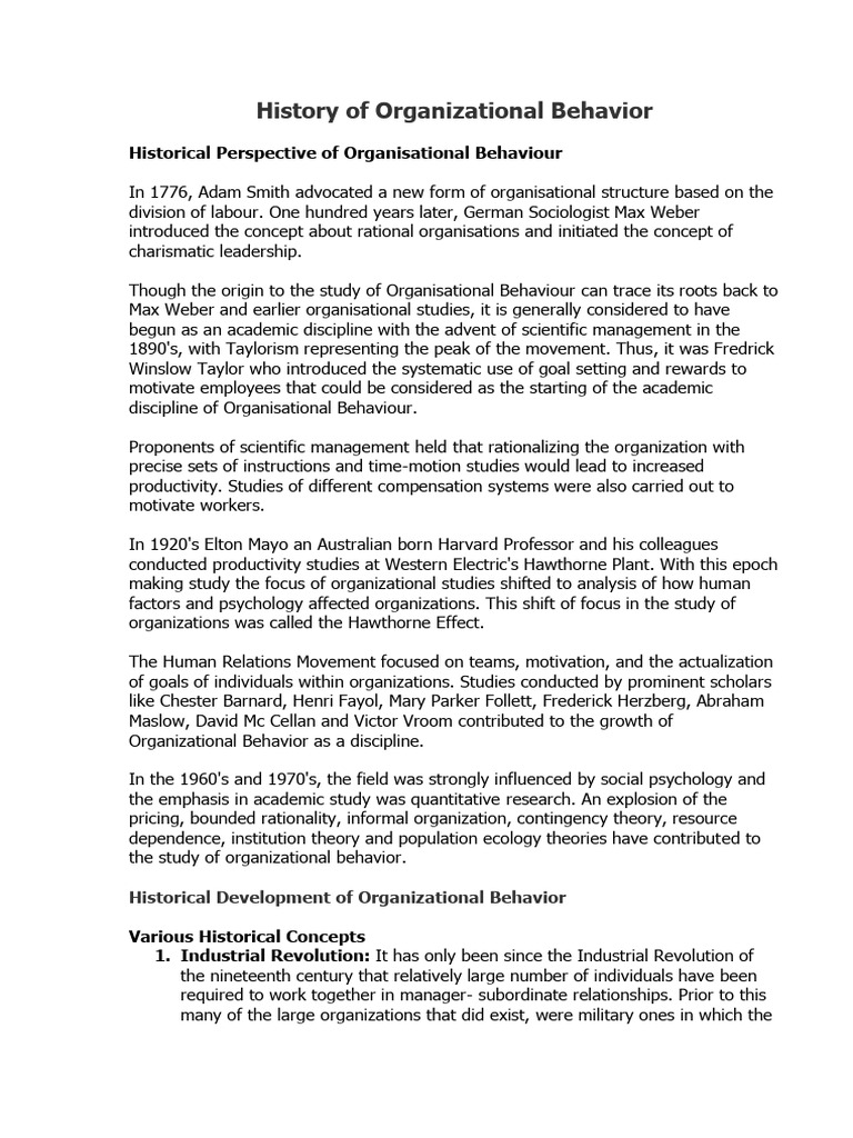 Reading 1 - History-of-Organizational-Behavior | PDF
