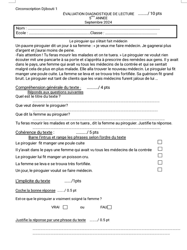 EVAL DIAG FRANC 5ème A Sept 2024 Validés OK | PDF