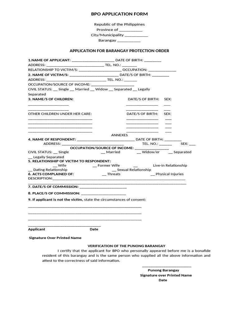 Bpo Application Form | PDF