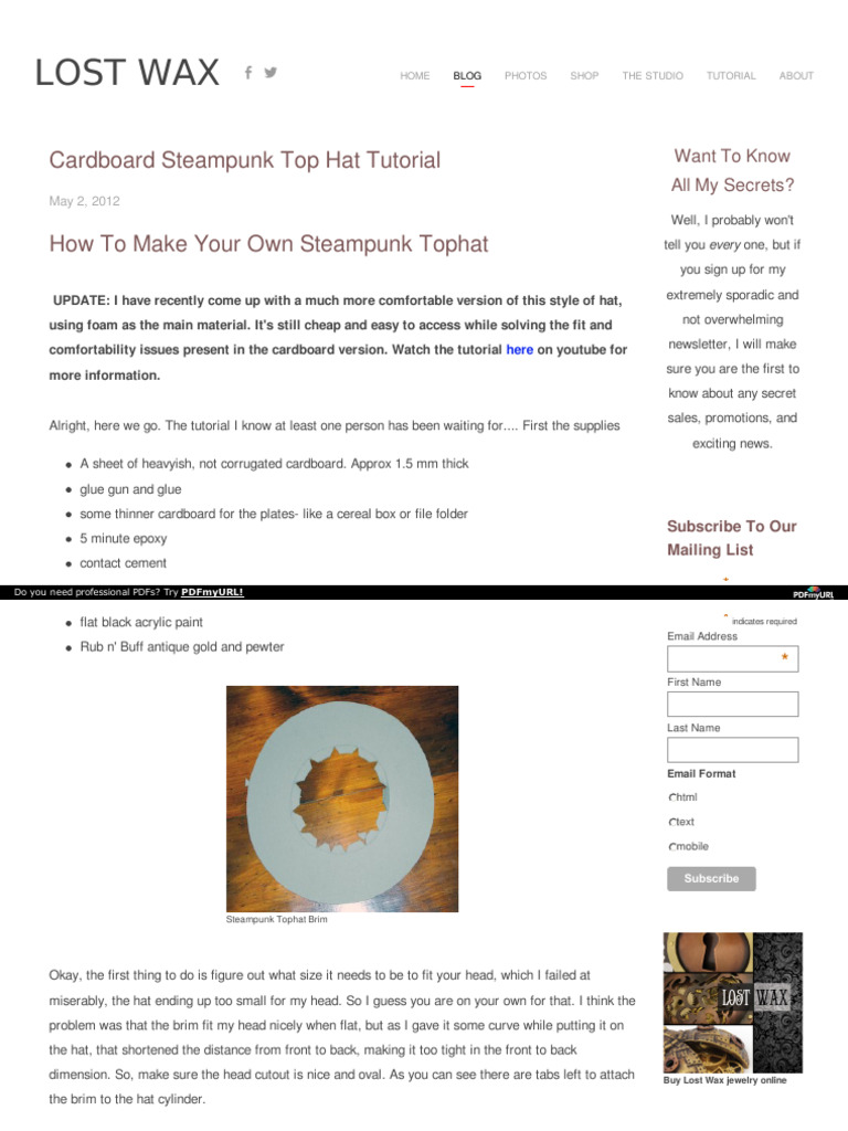 Steampunk Top Hat Tutorial | PDF
