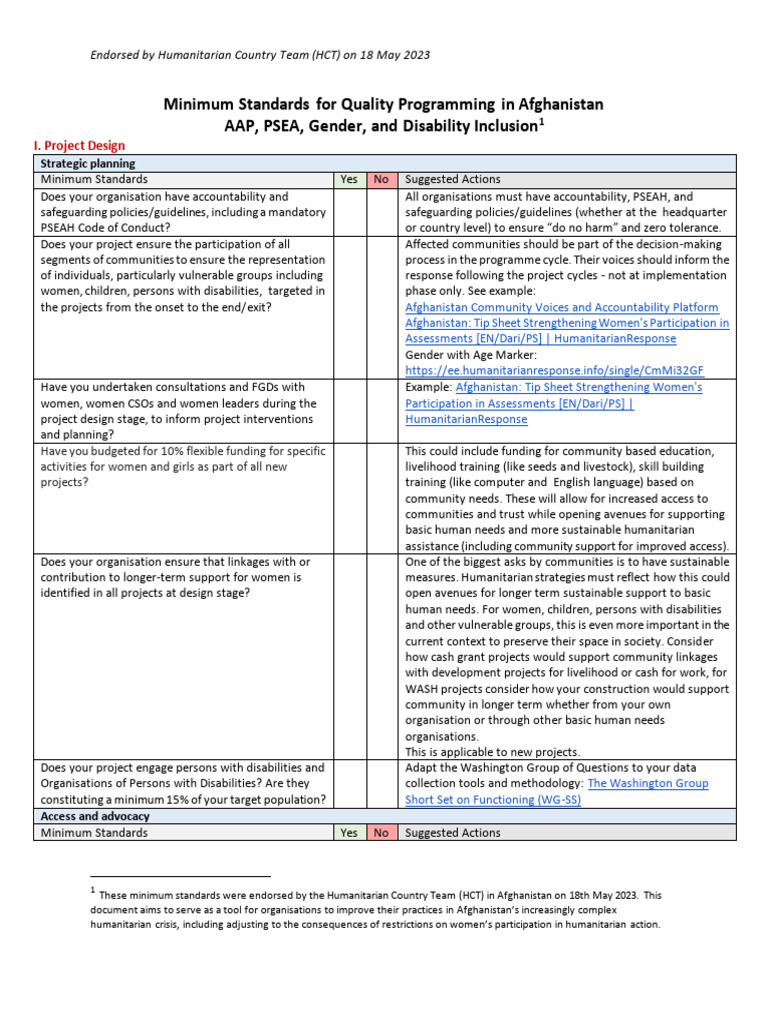 Annex 9 - Minimum Standards On AAP, PSEA, Gender and Inclusion ...