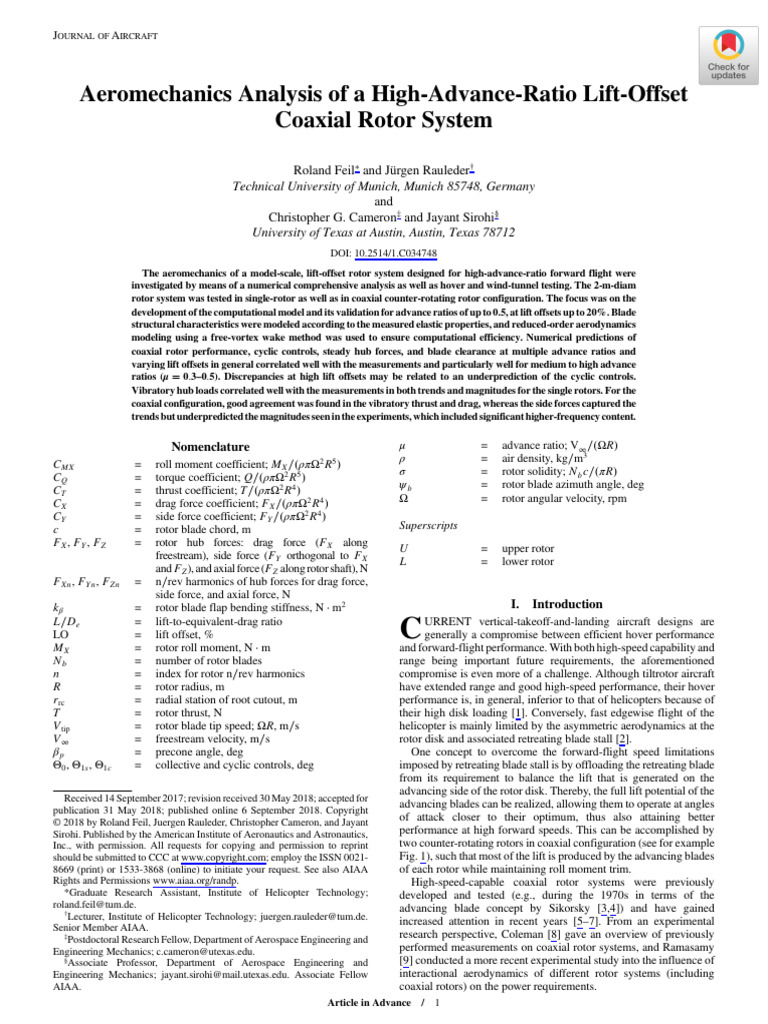 Aeromechanics Analysis of A High-Advance-Ratio Lift-Offset Coaxial ...