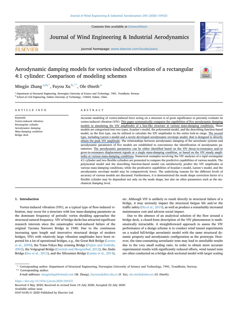 Aerodynamic damping models for vortex-induced vibration of a ... Aerodynamic damping models for vortex-induced vibration of a ...