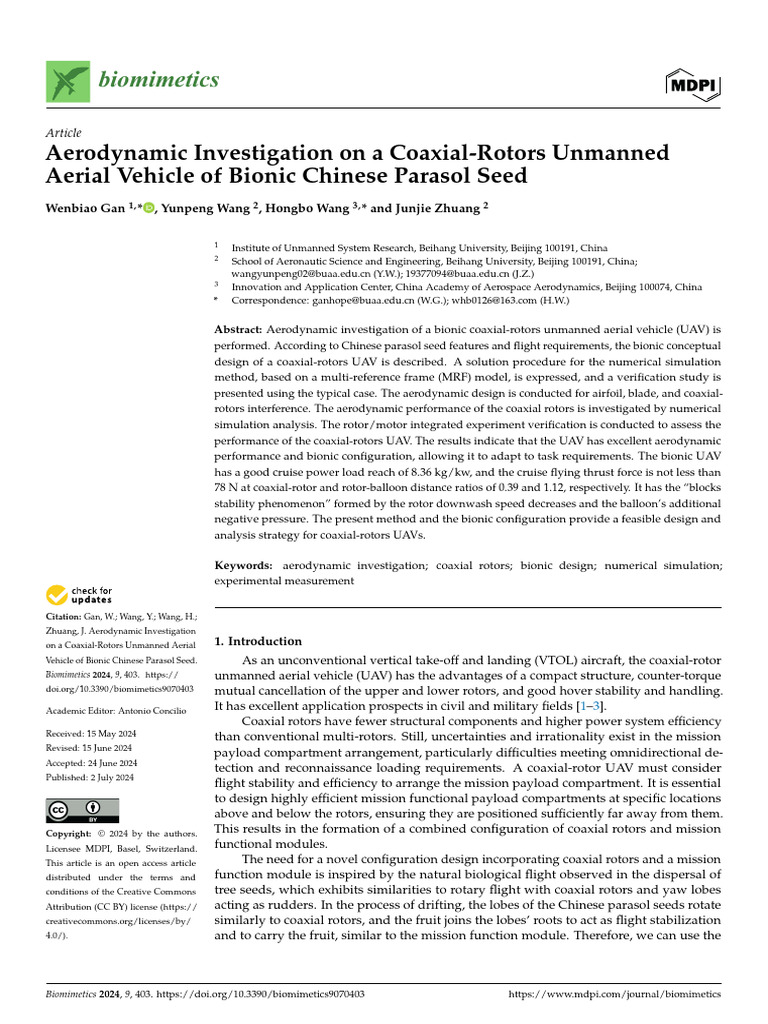 Aerodynamic Investigation On A Coaxial-Rotors Unmanned Aerial Vehicle ...